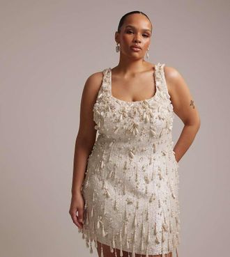 Asos Curve ASOS DESIGN Curve - Robe courte orn&eacute;e de perles - Ivoire-Blanc