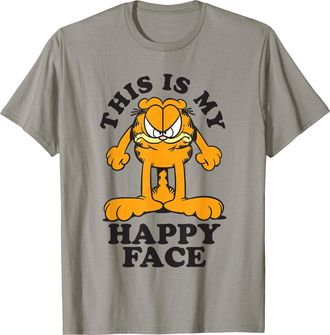 Garfield This Is My Happy Face Retro Comic Grumpy Mad Face T-Shirt