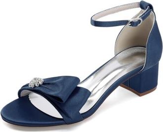 Generic Femmes Mari&eacute;e Chunky Heels Sandales Chaussures Satin&eacute;e Bout Ouvert Talons Bas Dress F&ecirc;te Mariage Soir&eacute;e Chaussures 4.5Cm,Dark Blue,42 EU
