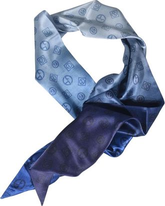 Giorgio Armani Homme, Accessoires, Bleu, Taille: ONE Size Foulard en satin de soie avec imprim&eacute; monogramme