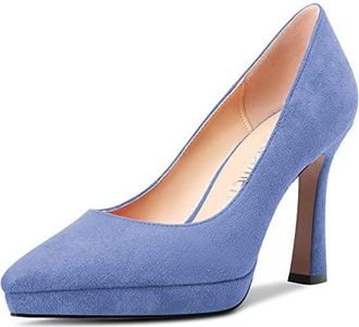 Castamere Femmes Aiguille Haut High Talon Heel Fermé Pointu Bout Escarpins Slip-on Bureau Party Clear Classique Chaussures 10 CM Heels Bleu 38 EU