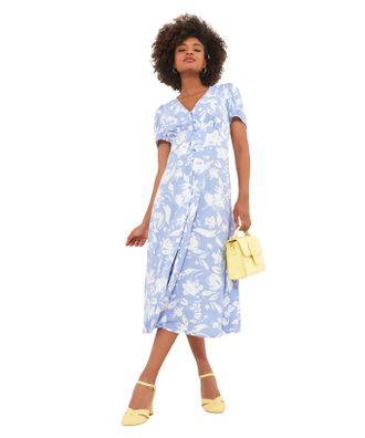 Joe Browns Damen Midi-Teekleid mit Blumenmuster, Empire-Taille, kurzärmelig Kleid, blau, 32
