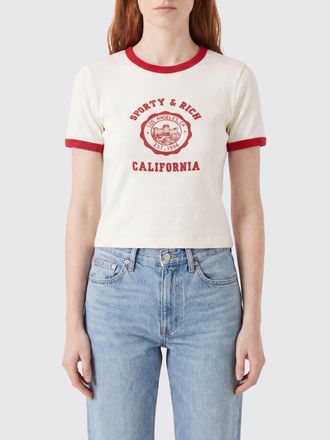 Sporty & Rich Slim Fit T-Shirt aus Baumwolle mit Kontrastbesatz und Logo