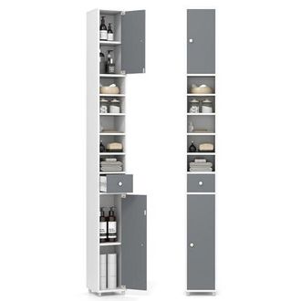 Giantex Colonne Salle de Bain Haute, Petit Meuble de Rangement Salle de Bain, 2 Portes, 1 Tiroir, Étagère Réglable, Meuble Rangement pour Toilette, Salon, Bur