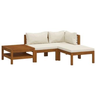 vidaXL Salon de jardin 4 pcs avec coussin cr&egrave;me Bois dacacia solide vidaXL