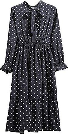 Generic Robe amincissante pour femme - Taille &eacute;lastique - Noeud fin - Manches longues - Longueur mi-longue, Noir, XL