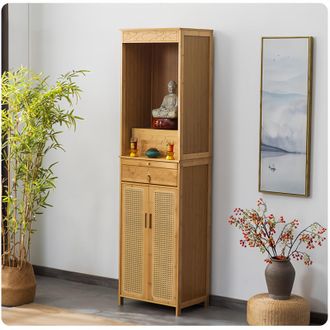 Generic Meditationsaltar mit Schrankt&uuml;r aus Rattan, chinesischer Opferaltar auf Sockel, buddhistischer Gebetstisch, for Wohnzimmer, Schreine, Tempel(Original 