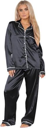 Janisramone Pyjama en satin pour femme, ensemble de pyjama en soie douce pour femme - Manches longues boutonn&eacute;es et pantalon, ensemble de pyjama 2 pi&egrave;ces pour fem