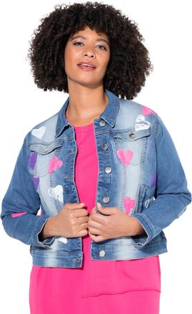 Angel Of Style Damen gro&szlig;e Gr&ouml;&szlig;en &Uuml;bergr&ouml;&szlig;en Plus Size Jeansjacke, Neon-Herzen, Destroy-Effekte Blue Stone 52 839094902-52