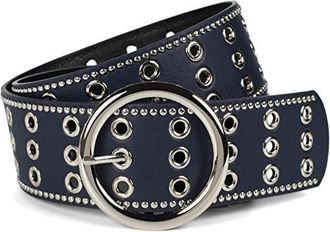 styleBREAKER Ceinture large pour femmes avec rivets &agrave; trous et boucle ronde, ceinture &agrave; rivets, ceinture de taille, raccourcissable 03010122, couleur:Bleu fonc&eacute;, t