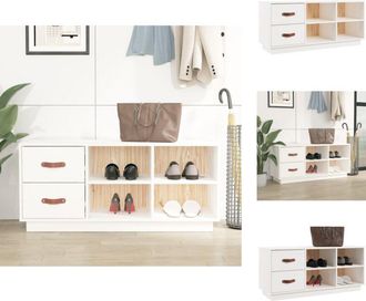 vidaXL Schuhbank Wei&szlig; 100x34x45 cm Massivholz Kiefer - Holz Schuhbank - Kiefernholzm&ouml;bel - Schuhschrank Wei&szlig; - Garderobe - Einbauschrank
