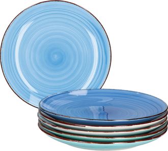 MamboCat Blue 6X Speiseteller blau I Robustes blaues Steingut-Geschirr für 6 Personen I 6-er Tellerset mit modernem Strudel-Dekor in tollen Farbtönen I Blaue E