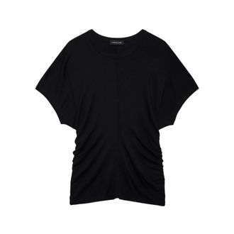 Anine Bing T-Shirt mit drapiertem Rundhalsausschnitt - - Tops - Damen - Schwarzk - S