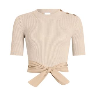 Patou Mix Faille Knot T-Shirt - - Knitwear - Damen - Beige - M