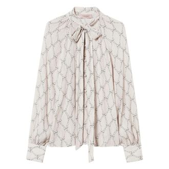 Twinset Elegante Bedruckte B&auml;nder Langarmshirt - - Blouses & Shirts - Damen - Beige - L