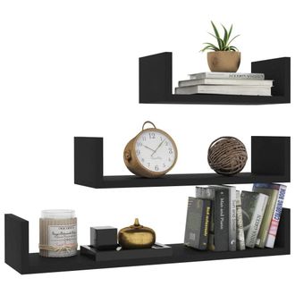 Generic 3X Wandregal U-f&ouml;rmig, H&auml;ngeregal, Lounge B&uuml;cherregal, Wandboard Dekoregal, Schweberegal, CD/DVD Regal, Wand Deko, Holzwerkstoff(Sonoma-Eiche 60x15x10