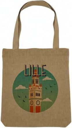Fabulous Sac Shopping Tote Bag Aspect Lin - Lille Le Clocher France Ville Monument Tourisme - Sac de Courses Toile Epaisse 360g Beige Naturel Cabas Port&eacute; Epaul