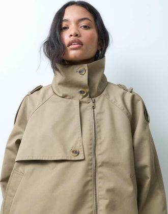 Asos trench-coat cape court &agrave; col chemin&eacute;e en rye-Neutre