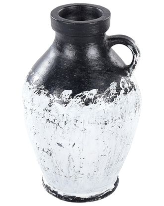 Beliani Dekorative Retro-Vase aus Terrakotta handgefertigt schwarz und wei&szlig; Massalia