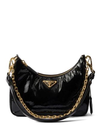 Prada Hobo Bags - Re-Edition Patent Leather Shoulder Bag - Gr. unisize - in Schwarz - f&uuml;r Damen