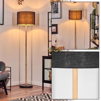 HOFSTEIN Stehleuchte Bassagoda, Stehlampe Fuß aus Holz/Metall und Schirm aus Stoff, E27, skandinavisches Design, Boho-Style, Höhe 166,5cm, Ø 40cm, Fußschalter 