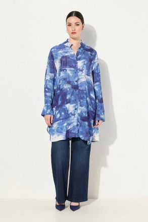 Ulla Popken Longbluse Longbluse Batikmuster A-Linie Stehkragen Langarm