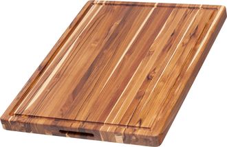 Teakhaus TeakHaus Traditional Schneidebrett Holz M | 61 x 46 x 3,8 cm | Nachhaltiges FSC-zertifiziertes Teakholz Tranchierbrett mit Saftrille | Holzbrett Küche