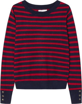 Springfield Damen Viscose Nylon Crew Neck Sweater with Buttons On Cuffs Sweatshirt mit Rundhalsausschnitt, rot, S