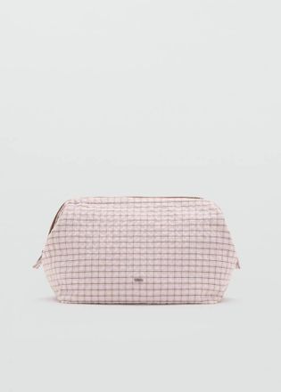 Mango Trousse de toilette &agrave; carreaux en coton rose - Femme - Taille unique - MANGO