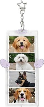 Generico Porte-cl&eacute;s avec photo - Clip avec rabat en carton transparent 15 x 8 cm | Pendentif avec et cadre photo de style dessin anim&eacute; - Pour femme homme enfan