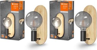 Ledvance DECOR Wood Wall Wandleuchte, schwarz/holz, E27,IP20, Single-Pack (Packung mit 2)