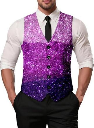 Generico Gilet pour homme Carnaval Costume color&eacute; avec imprim&eacute; masque Col en V Costume de carnaval Costume &agrave; th&egrave;me de Venise | pour sc&egrave;ne et d&eacute;fil&eacute;, A Violet, 