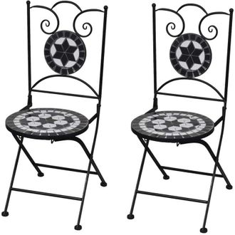 vidaXL Vidaxl - Chaises pliables de bistro 2 pcs C&eacute;ramique Noir et blanc