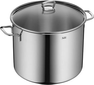 Silit Gemüse- Suppentopf Induktion 28cm, Glasdeckel, Topf 12l hoch, Edelstahl poliert, Topf groß Induktion, unbeschichtet, backofengeeignet