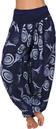 TOMWELL Femme Sarouel Éte Floral Imprimer Élastiquée Taille Pantalon Large Taille Haute Rétro Sarouel Fluide Décontractée Yoga Pants B Bleu Foncé XXL