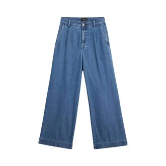 7 For All Mankind Plissierte Wide Leg Jeans - - Jeans - Damen - Blau - W24