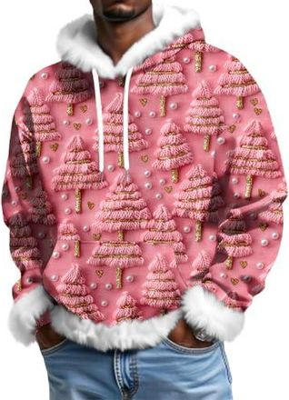 Generic Sweat à capuche pour homme - Sweat à capuche de Noël pour homme - Avec Père Noël et bordure en fourrure synthétique - En polyester - Pour lhiver et le