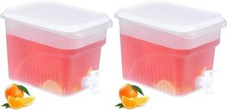 Relaxdays Getr&auml;nkespender K&uuml;hlschrank, 4,8 Liter, Wasserspender mit Zapfhahn & Deckel, Kunststoff, transparent/wei&szlig; (Packung mit 2)