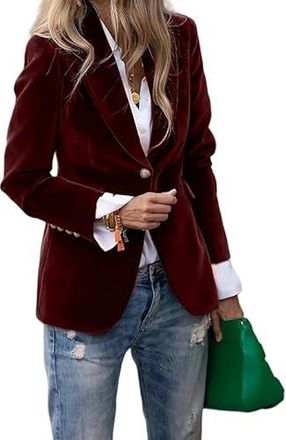 Generic Blazer pour Femme - Blazer en Velours Ajust&eacute; &Agrave; Un Bouton pour Femme Style Vintage Manches Longues Revers Crant&eacute;s Couleur Unie &Eacute;l&eacute;gant pour Le Travail 