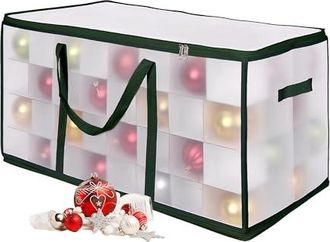 Relaxdays Weihnachtskugel Aufbewahrungsbox, 128 Kugeln, HBT: 37x73x36 cm, Kunststoff, Pappe, Kugelbox, transparent/grün