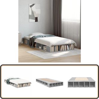 vidaXL Bettgestell Betongrau 100x200 cm Holzwerkstoff - Beton Grau - Doppelbett - Holzrahmen - Lattenrost - Stauraum