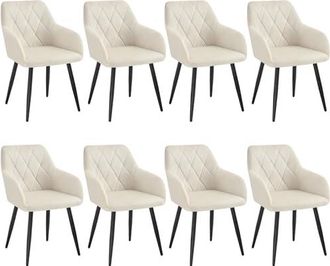 Woltu Chaises Salle à Manger Lot de 8, Chaise de Cuisine en Velours, Assise Rembourrée avec Accoudoirs et Dossier, Pieds en Métal, Blanc, BH352cm-8