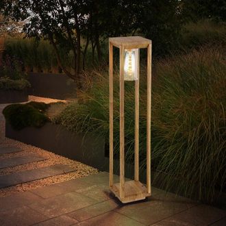 ETC Shop Wegeleuchten Stehlampe Holzoptik Wegeleuchte Au&szlig;en Garten Balkon Pollerleuchte Au&szlig;en, Aluminium, IP44 Wetterfest, 1x E27 Fassung, LxBxH 15x15x80cm