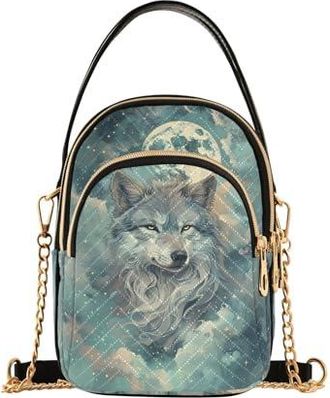 Mnsruu Sac à bandoulière pour femme avec motif loup, galaxie, loups, lune, petit sac à bandoulière avec sangle réglable