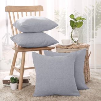 Deconovo Kissenbezug Leinenoptik Kissenhülle Wohnzimmer Zierkissenbezug, 45x45 cm, Grau, 4er Set