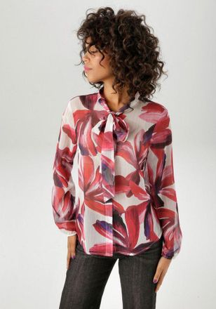 Aniston Schluppenbluse mit gro&szlig;fl&auml;chigen, grafischen Bl&auml;ttern bedruckt