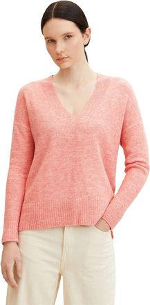 Tom Tailor Damen Basic Pullover mit V-Ausschnitt 1033309, 30562 - Peach Pink Melange, M