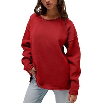 Generic Pull pour femme - Automne et hiver - Coupe ample - Col rond - Manches longues - Pull tricot&eacute; doux et confortable - L&eacute;ger - Pour le quotidien &agrave; la mais