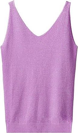 Generic Haut à Paillettes pour Femme - Col en V - Bleu à Paillettes - Débardeur à Paillette - Crop Tops sans Manches - Débardeur Sexy - Tenue Festive - Gilet 