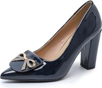 Generic Chaussures habill&eacute;es &agrave; strass avec noeud pour femme - Talons hauts ferm&eacute;s - Bout pointu - Pour mariage, bureau, f&ecirc;te, bleu, 40.5 EU